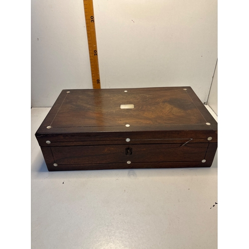 Wooden writing box with inlaid details and internal compartments ...