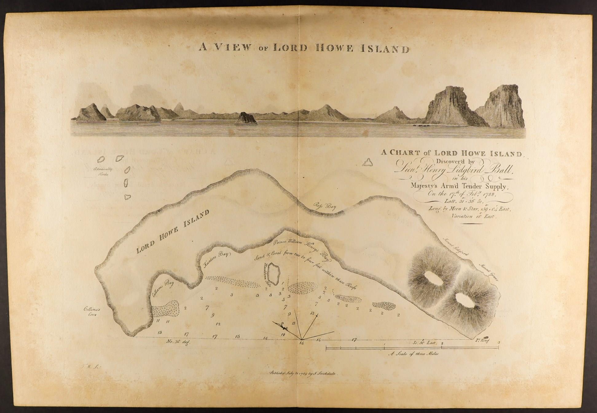 1789 MAP OF LORD HOWE ISLAND 'A View of Lord Howe Island' map published ...