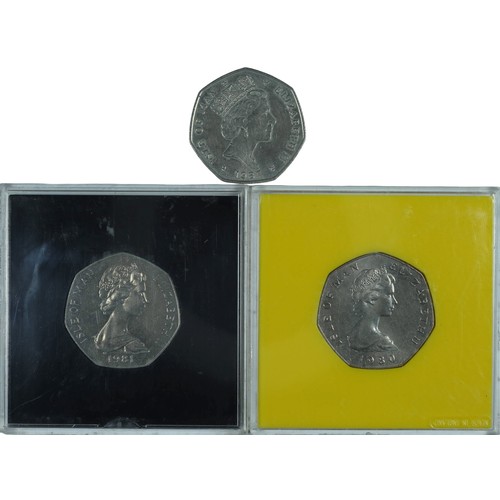 3 x Isle of Man 50p Coins including: Christmas 1987 Christmas 1980 TT ...