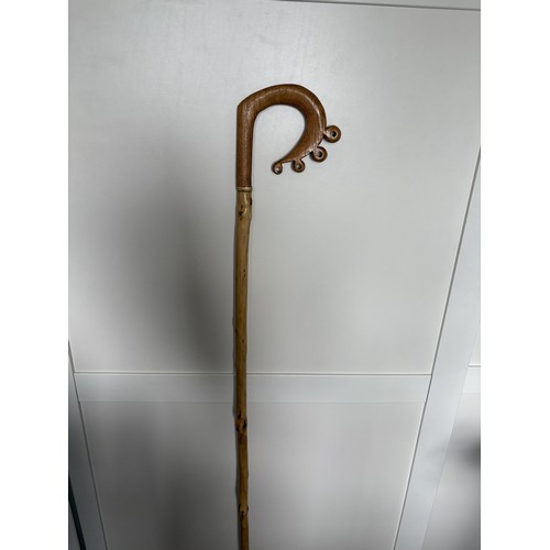 Hand crafted shepherds crook, likely made from chestnut wood. Ornate ...