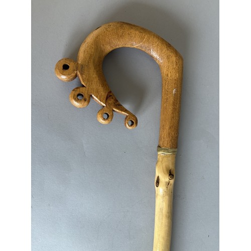 Hand crafted shepherds crook, likely made from chestnut wood. Ornate ...