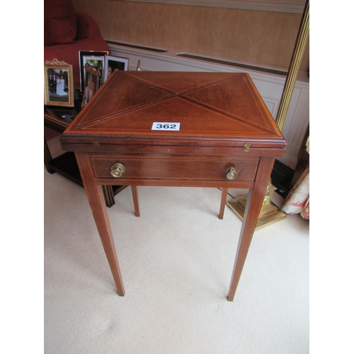 Edwardian mahogany inlaid envelope card table with drawer. H:75cm, top ...