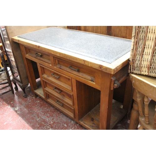 A marble topped kitchen Island.