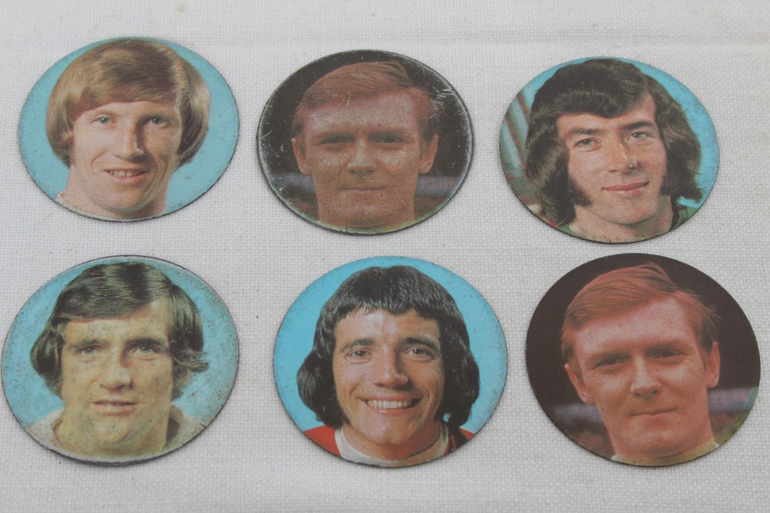Six vintage Esso football tokens including David Hay, Pat Jennings ...