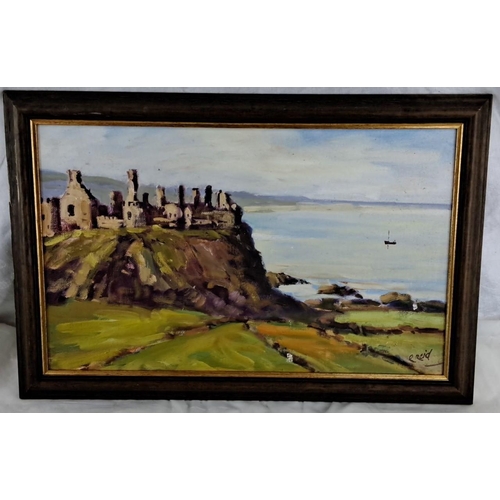 An original oil painting showing Dunluce Castle, Portrush. It is signed ...