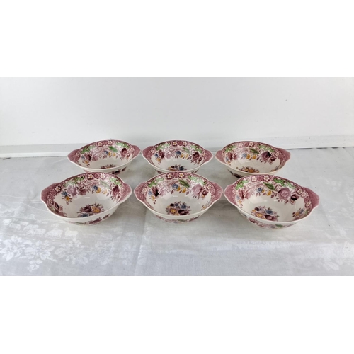 Set of six vintage floral pattern ceramic pudding bowls with ornate ...