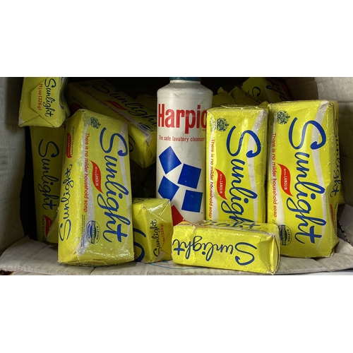 Boxed lot features multiple bars of Sunlight soap and a bottle of ...
