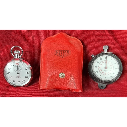 A stunning vintage Heuer stopwatch with holder & original pouch, along ...