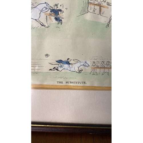 A framed cartoon print 'The Substitute' by Fitz.