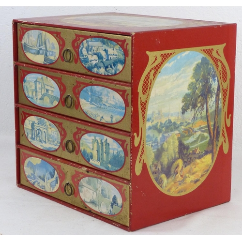 A small vintage card box with four drawers and a selection of linen.
