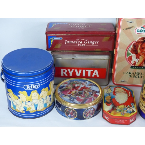 A collection of vintage advertising tins.