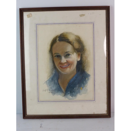 A framed watercolour portrait Jessie (Duke) Dearden circa 1939, signed ...