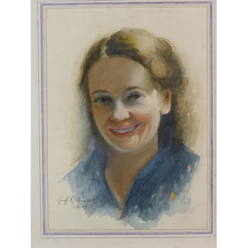 A framed watercolour portrait Jessie (Duke) Dearden circa 1939, signed ...