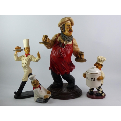 Four novelty style 'Chef' figures, largest measuring 64cm.