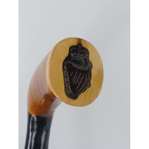 A stunning black thorn walking stick with RUC inset badge, a wooden ...
