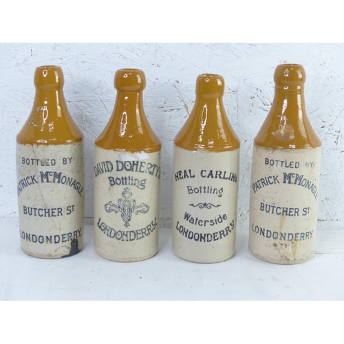 Four antique stoneware beer bottles - two Patrick McMonagle Londonderry ...