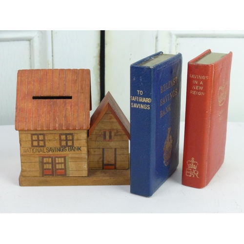 A vintage Belfast Savings Bank money box and another inscribed ...