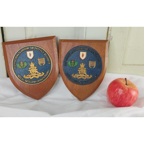 Two wooden shield wall plaques - 102nd Ulster & Scottish Air Defence ...