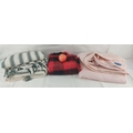 Two Dunelm strip patterned throws, a vintage Dorma 'Blue Seal' pink ...