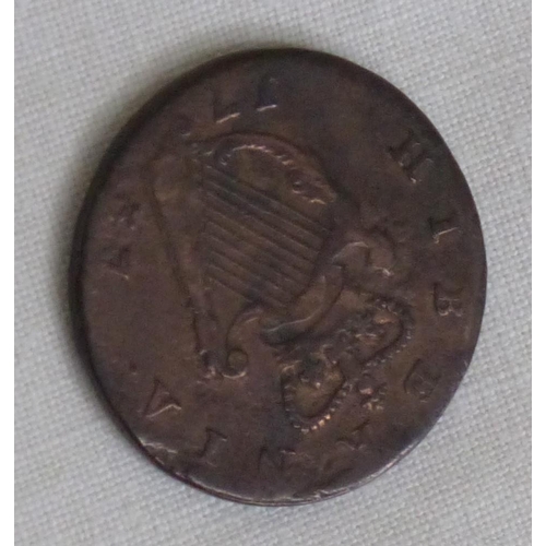 An antique 1769 George III Irish Hibernia half penny coin.