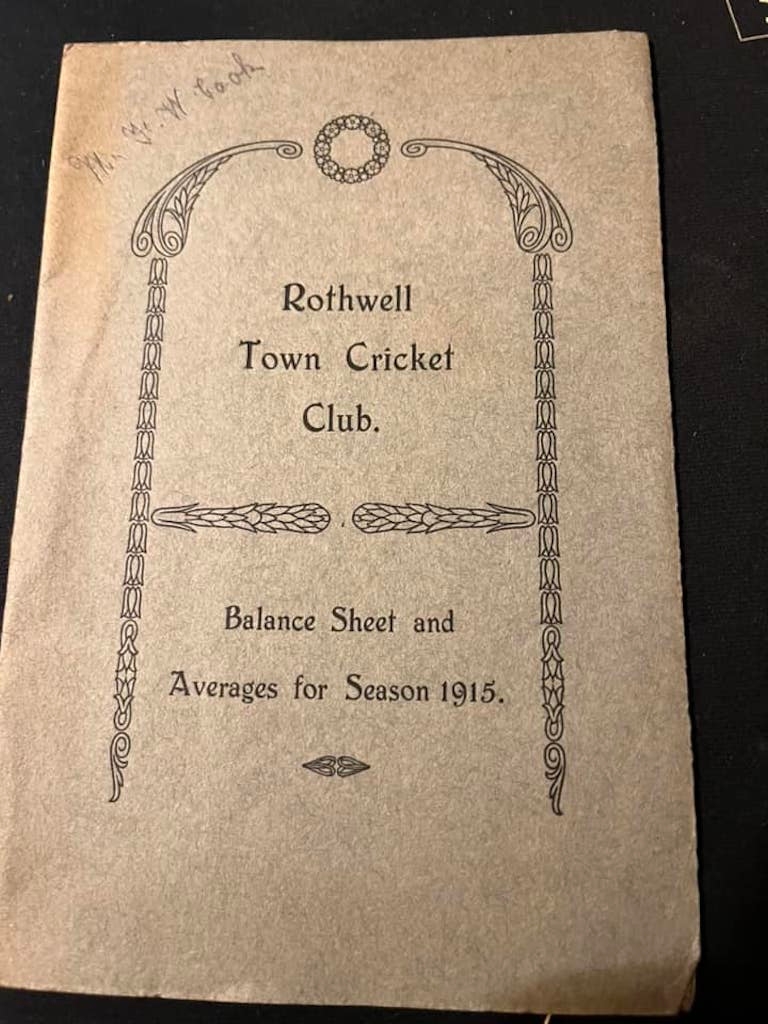 Rothwell Town Cricket Club 1914 Balance sheet and Averages, Very rare item
