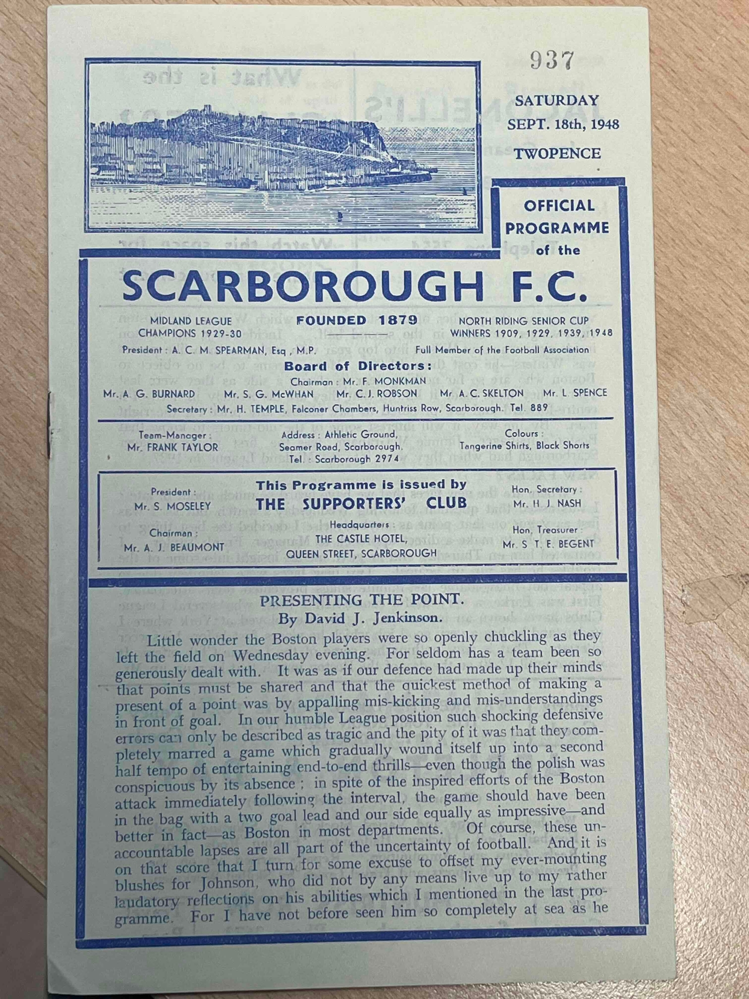 1948/49 Scarborough FC v Peterborough United