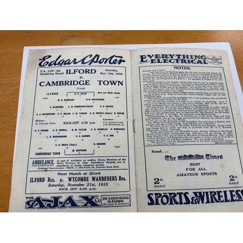 ILFORD FC HOME PROGRAMME; FA Cup 4th Qualifying Round. 14/11/25 v ...