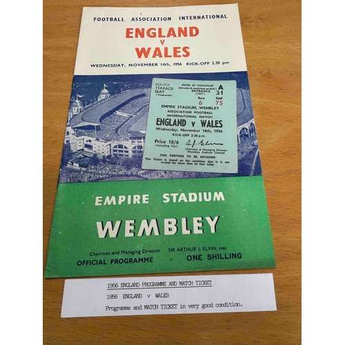 Ticket + Programme 1956 England v Wales, good condition