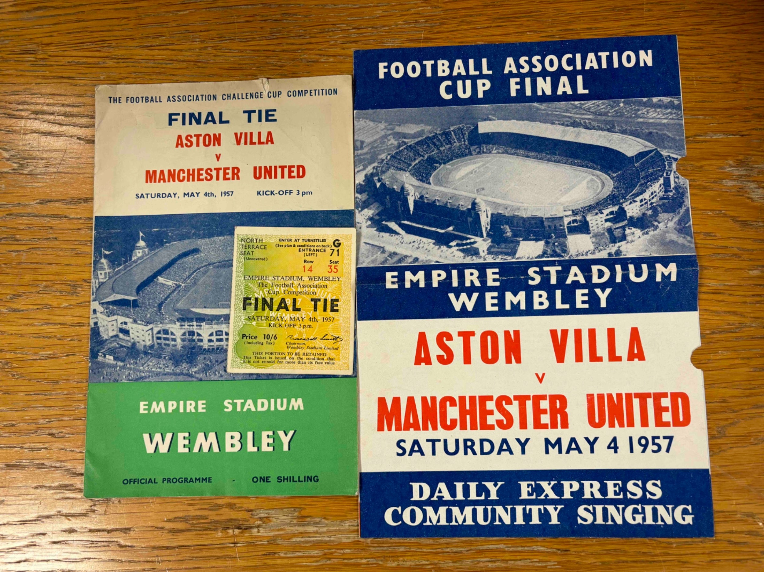 Man utd v Aston Villa 4/5/1957 FA Cup final with songsheet and ticket ...