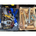 TRAY OF MALLETS AND HAMMERS, AND BOX OF VARIOUS TOOLS