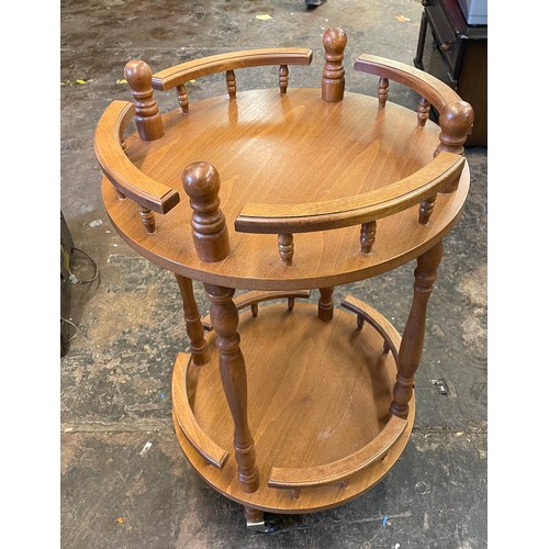 BEECH SPINDLE TURNED MOBILE CIRCULAR TROLLEY