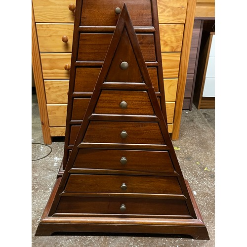 TEAK PYRAMID CHEST OF SIX DRAWERS