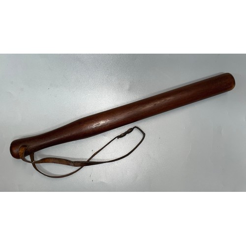 WOODEN TRUNCHEON WITH LEATHER STRAP