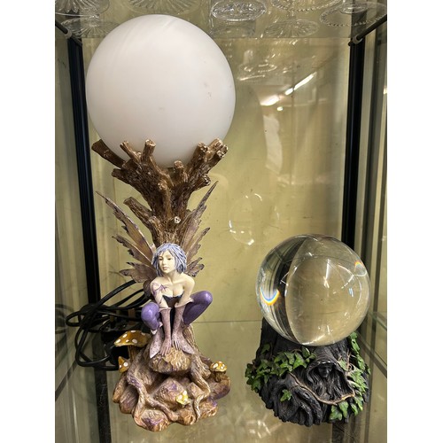 RESIN FAIRY FIGURAL TABLE LAMP AND CRYSTAL BALL