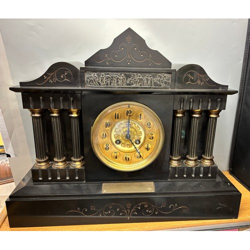 BLACK SLATE ARCHITECTURAL TEMPLE MANTEL CLOCK