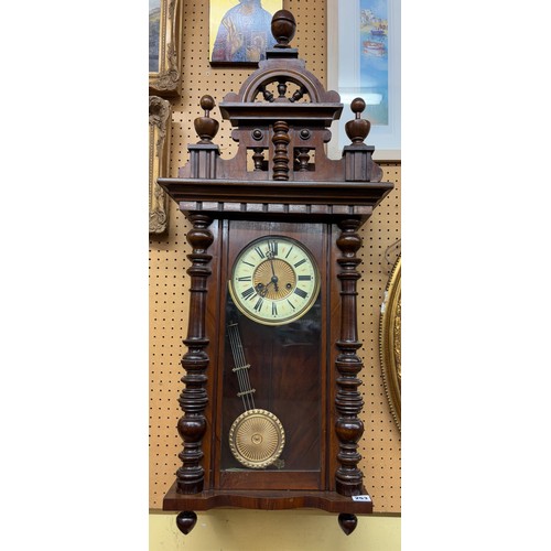 VICTORIAN WALNUT ARCHITECTURAL CASED PENDULUM WALL CLOCK