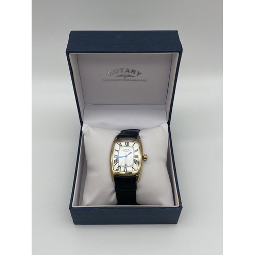 BOXED ROTARY GENTLEMENS TONNEAU WRISTWATCH WITH BLUED HANDS