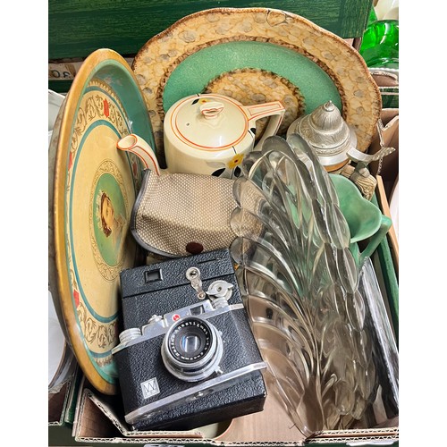 CARTON CONTAINING A LIDDED STEIN, BOX CAMERA AND OTHERS, SOAPSTONE OWLS ...