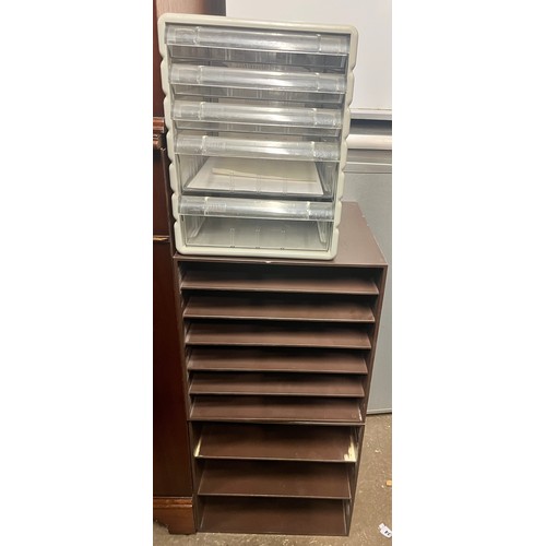 PLASTIC PERSPEX SIX DRAWER DESK TOP CHEST, AND FILING COMPARTMENT