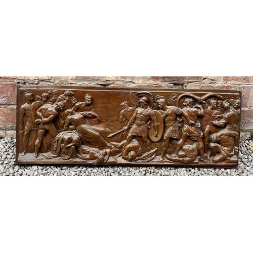 BAS RELIEF COPPER PATINATED FRIEZE PLAQUE OF GREEK BATTLE SCENE