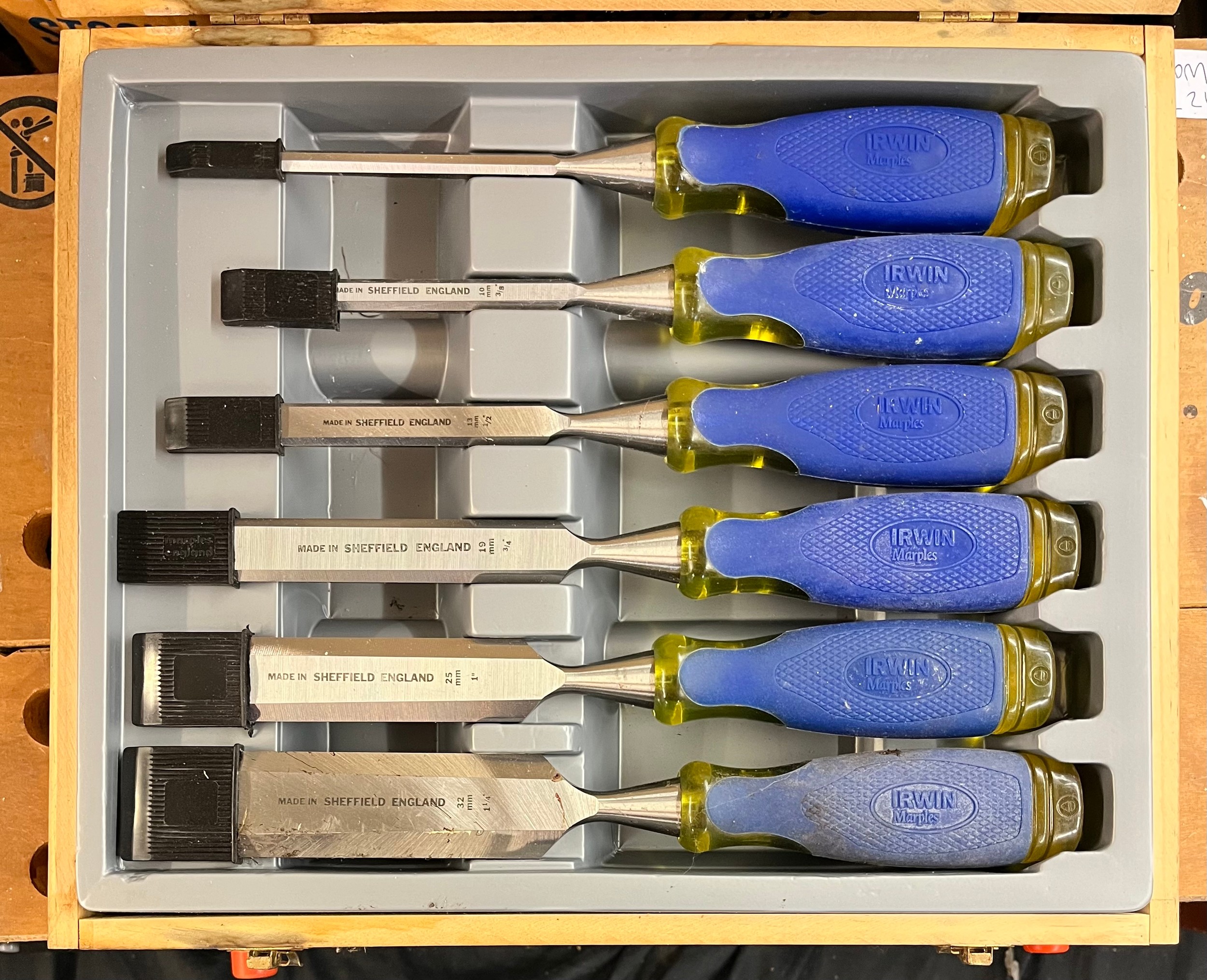 CASED SET OF IRWIN MARPLES WOOD CHISELS
