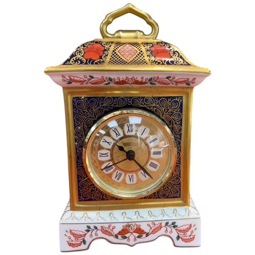 A striking Royal Crown Derby porcelain mantel clock, in the 'Old Imari ...