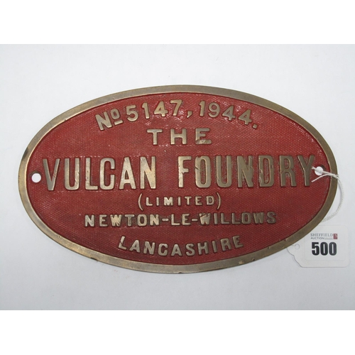 The Vulcan Foundry (Limited) Newton-Le-Willows Lancashire Works Plate ...