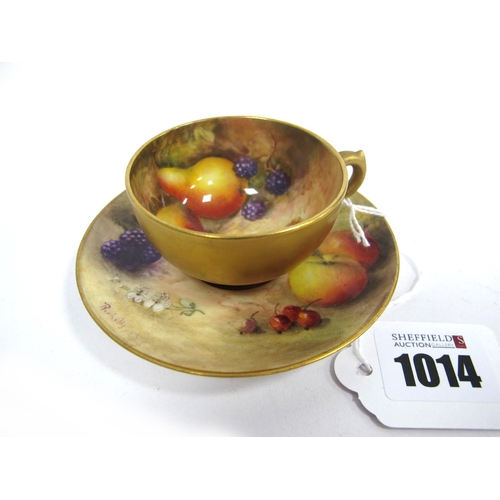 A Royal Worcester Porcelain Cabinet Cup and Saucer, painted by Sebright and Ricketts, signed, with r