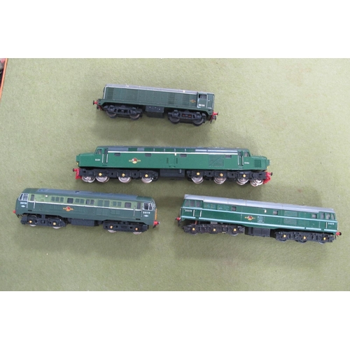 Four 'OO'/4mm Unboxed Diesel Locomotives, BR green, a Lima Class 20 Bo ...