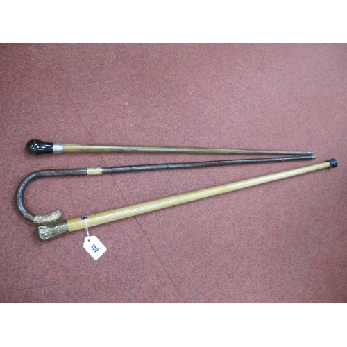A Tiger Stone Coloured Handled Walking Cane, silver ferrule, steel tip ...