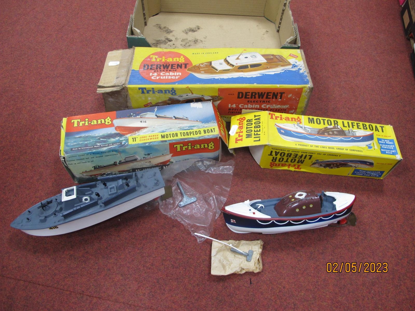Three Tri-ang Plastic Model Boats, comprising of #4015 1" Scale ...