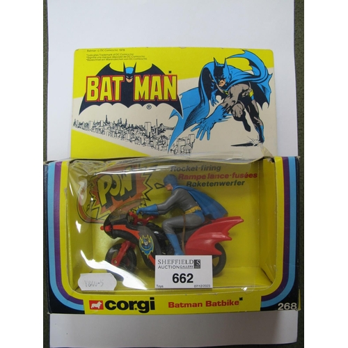 A boxed Corgi 268 Batman Batbike, minor crushing to box, damage to ...