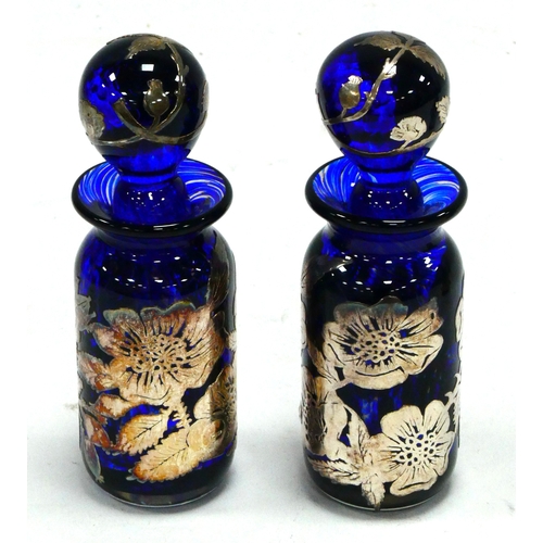 Laugharne Glass Pair of Silver Overlaid Blue Glass Scent Bottles, 12cm ...