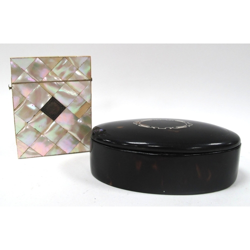Oval Tortoiseshell Trinket Box, with silvered inlay, 13cm wide. XIX ...